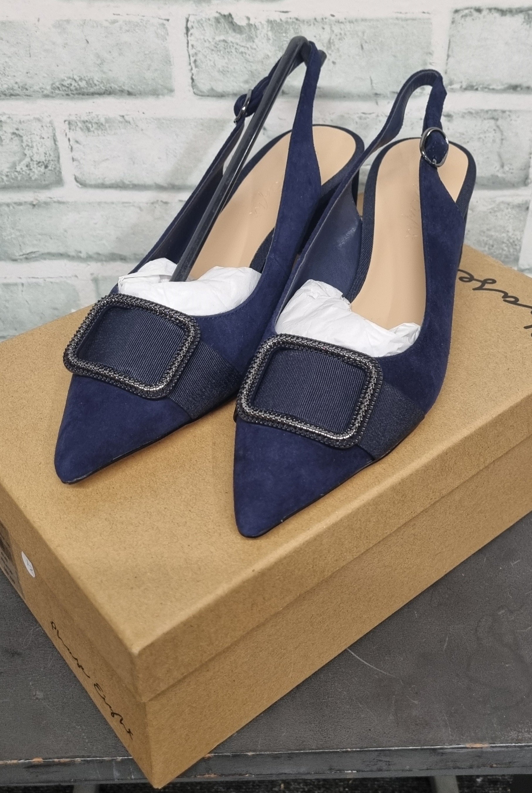 Phase Eight Navy Gilly Block Heel Slingback Pointy Toe Shoes Size 5 BN ...