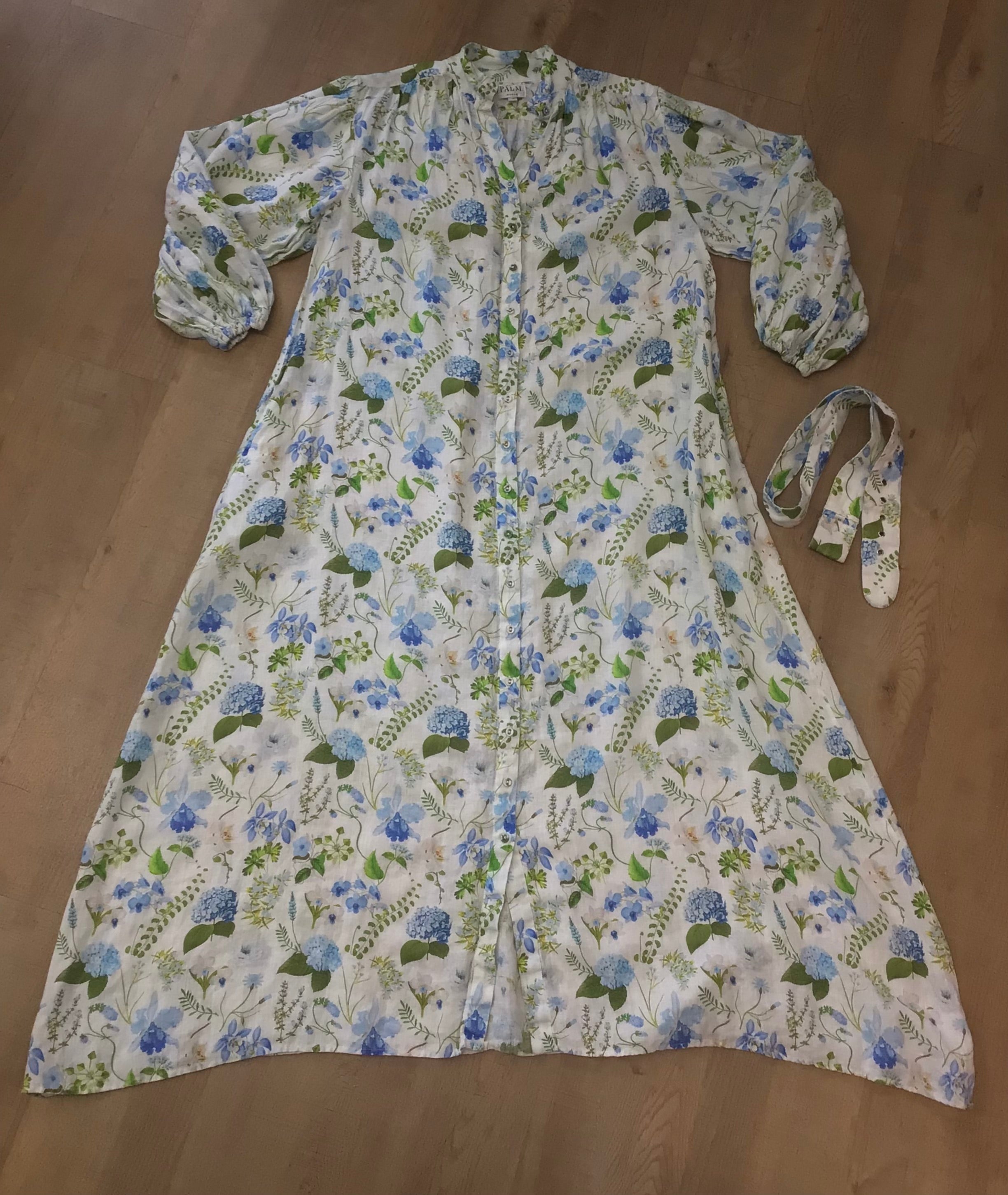 Palm Noosa Blue Floral Button Up Linen Noddy Dress w/Pockets Size 14 ...